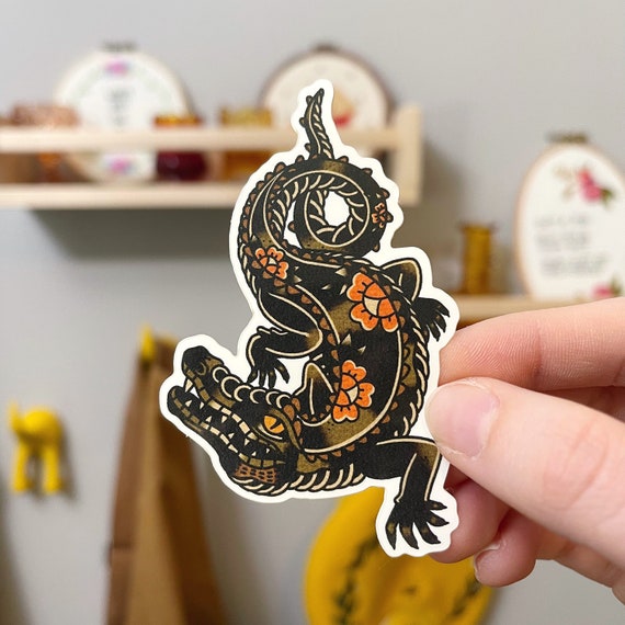 Alligator Sticker Gator Tattoo Sticker Nautical Flash | Etsy