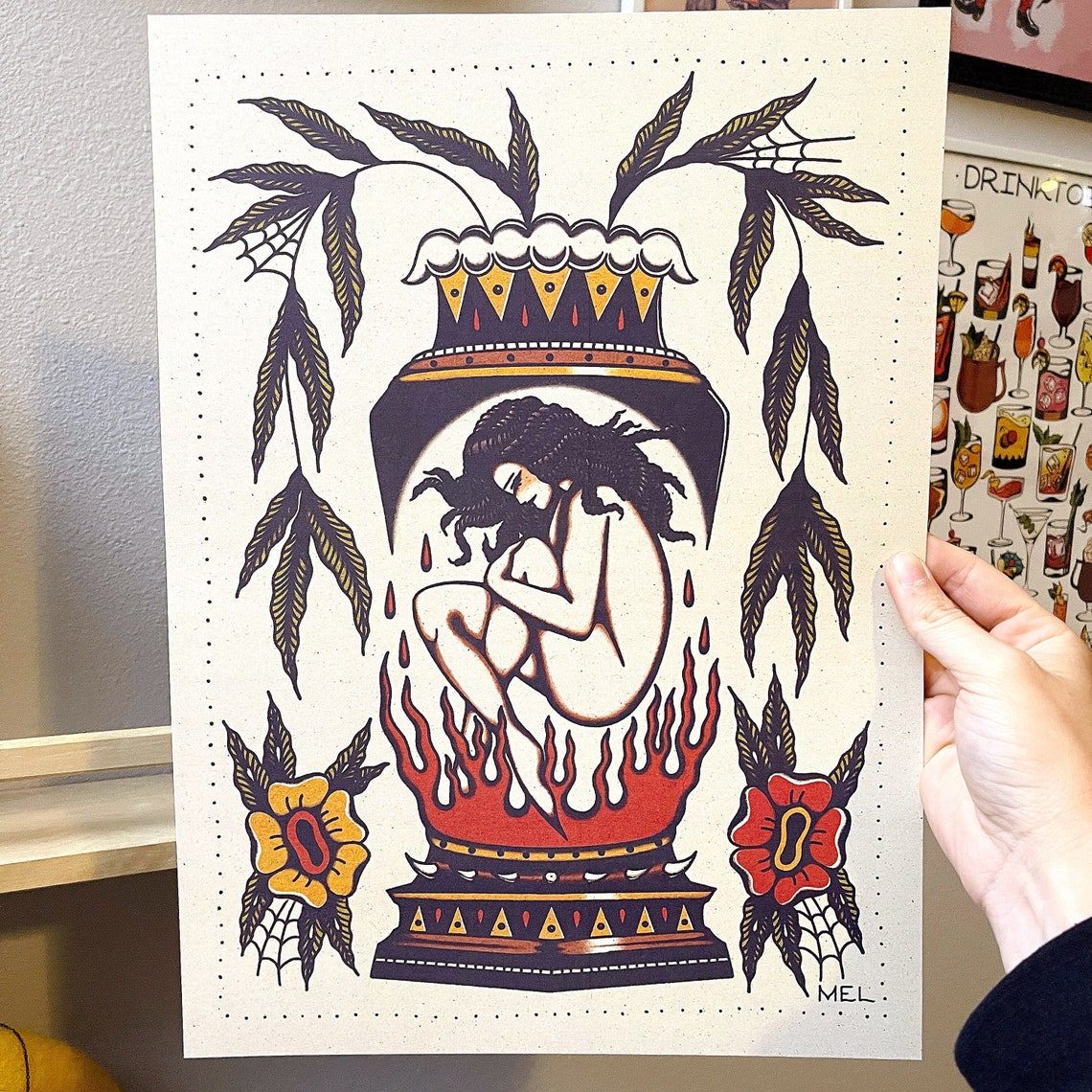 Anguish Print Burning Vase Tattoo Flash Sheet Flower Flash - Etsy