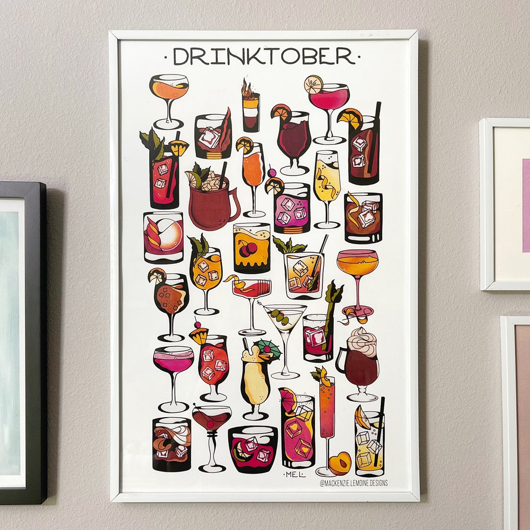 Drinktober Flash Sheet, Cocktail Tattoo Print, Home Bar Art, Tattoo ...