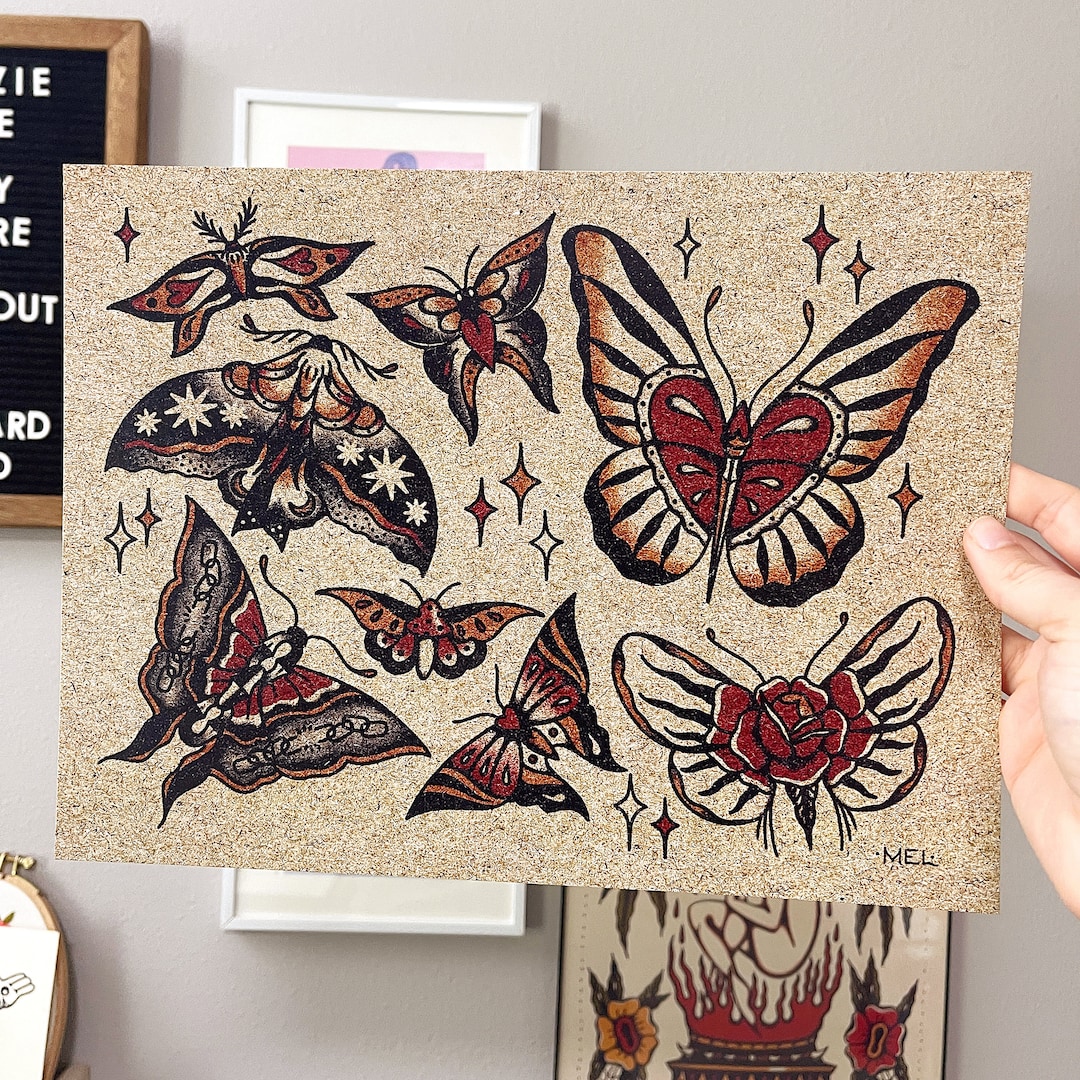 Butterfly Print, Bug Tattoo Flash Sheet, Insect Flash, Tattoo Flash ...