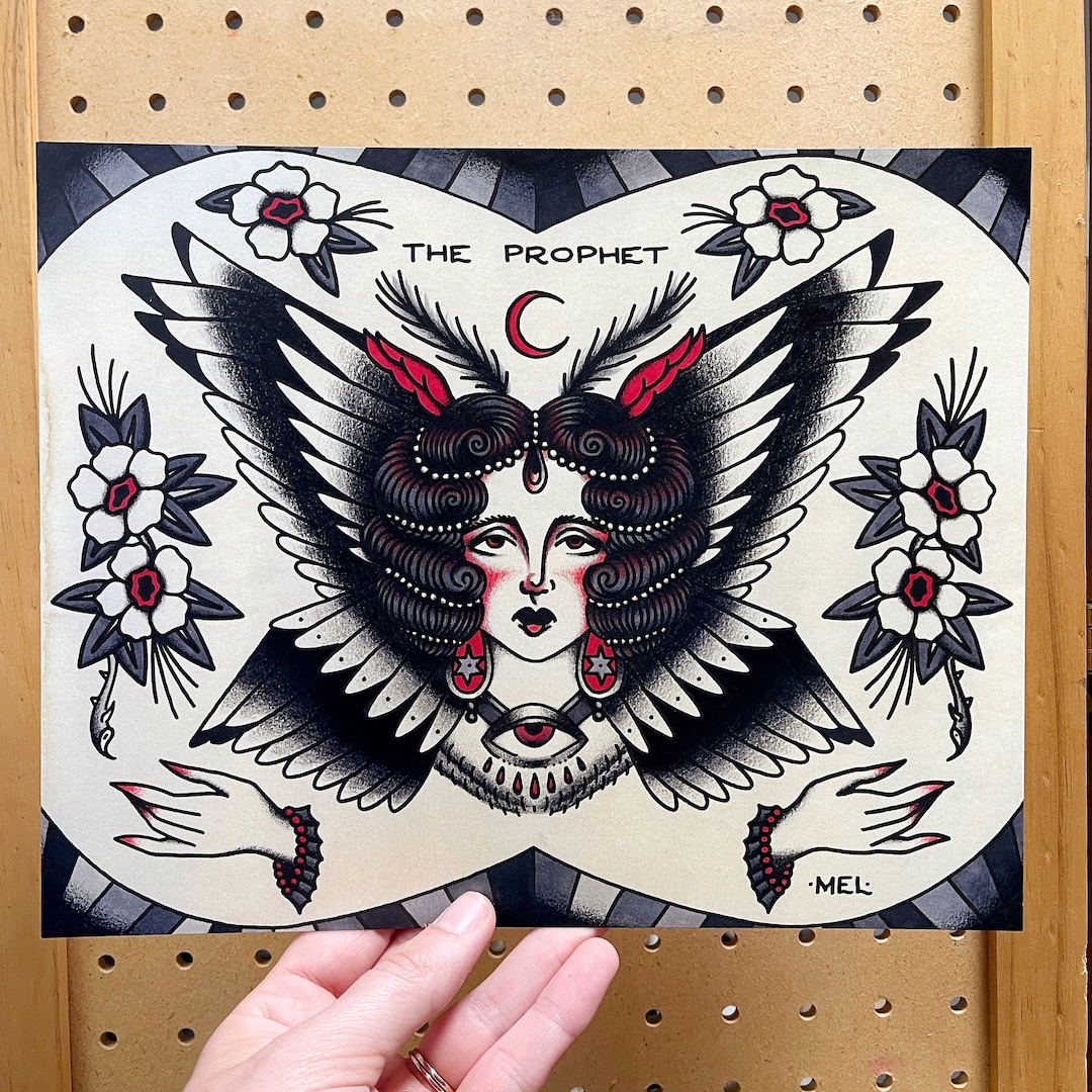The Prophet Print, Mothman Pinup Tattoo Flash Sheet, Pinup Flash ...
