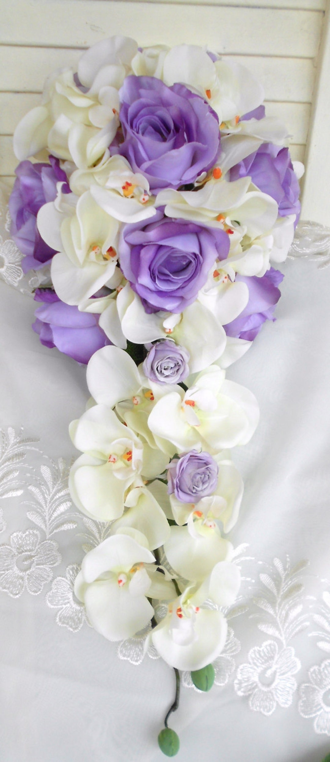Lavender , White Orchids and Roses Brida Wedding Cascade Bouquet 2pcs ...