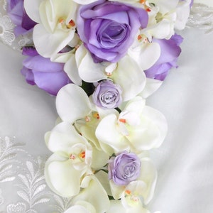 Lavender , White Orchids and Roses Brida Wedding Cascade Bouquet 2pcs ...