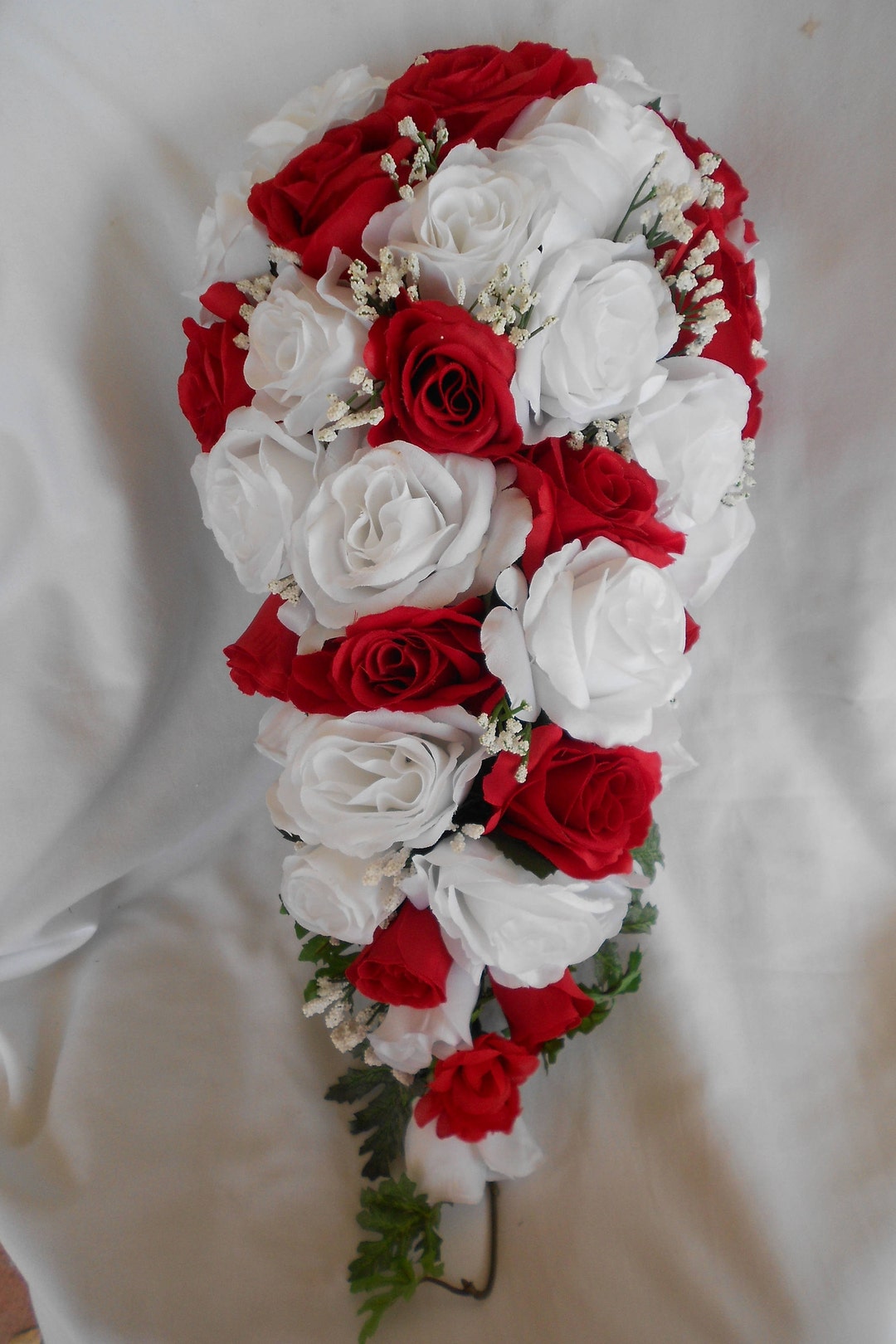 Bride Wedding Cascade Bouquet Red and White - Etsy