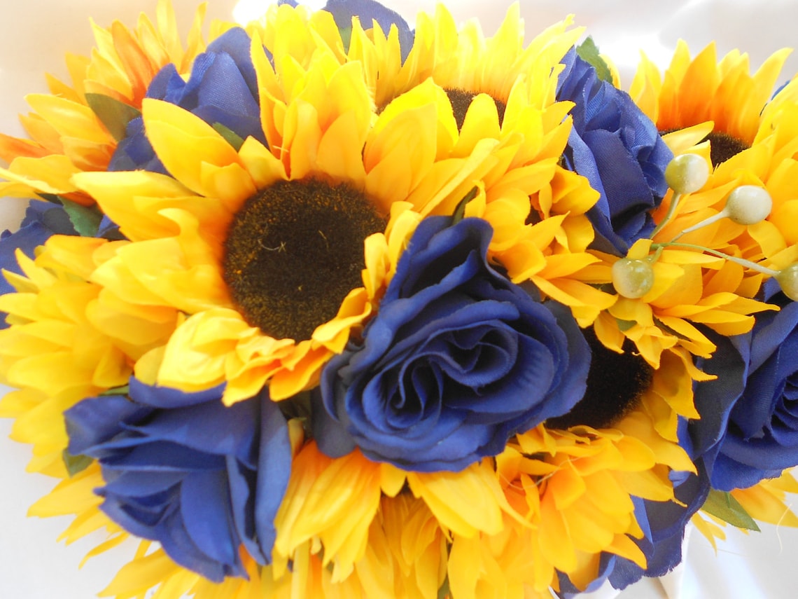 Royal Blue Roses And Sunflowers 2 Pieces Wedding Set Small Etsy
