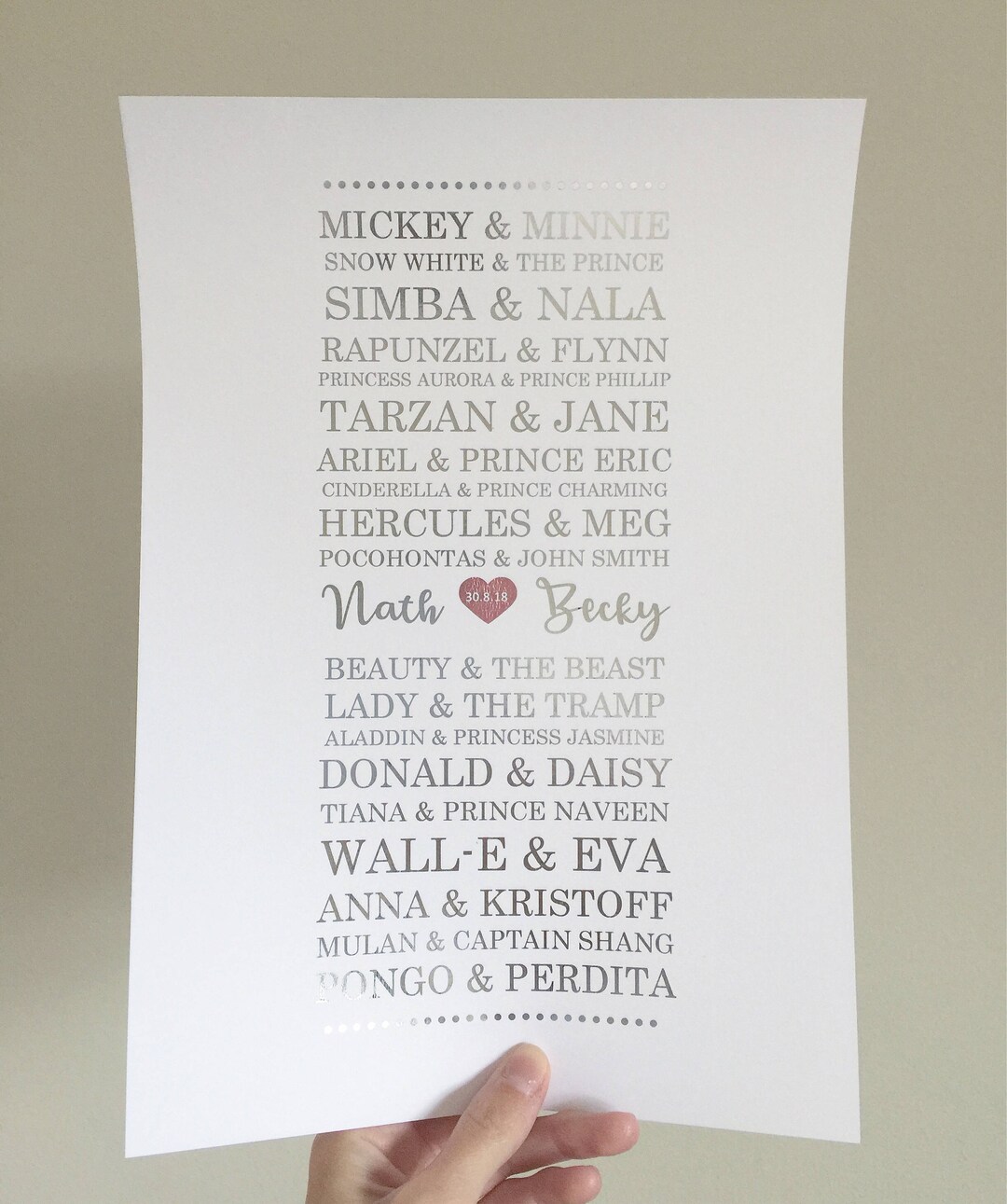 Disney Couples Print Disney Foil Print disney Princess Print Home Decor ...