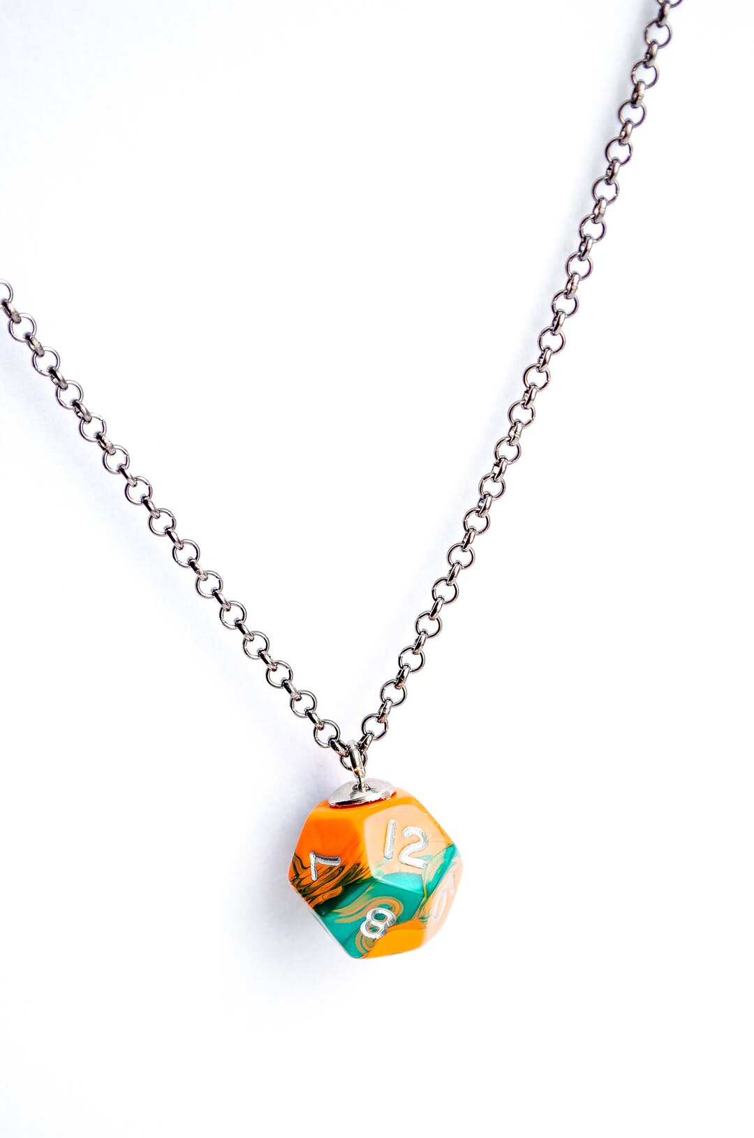 D&D D12 Necklace , Orange Green Marble Jewelry , Dnd Pendant , Dice ...
