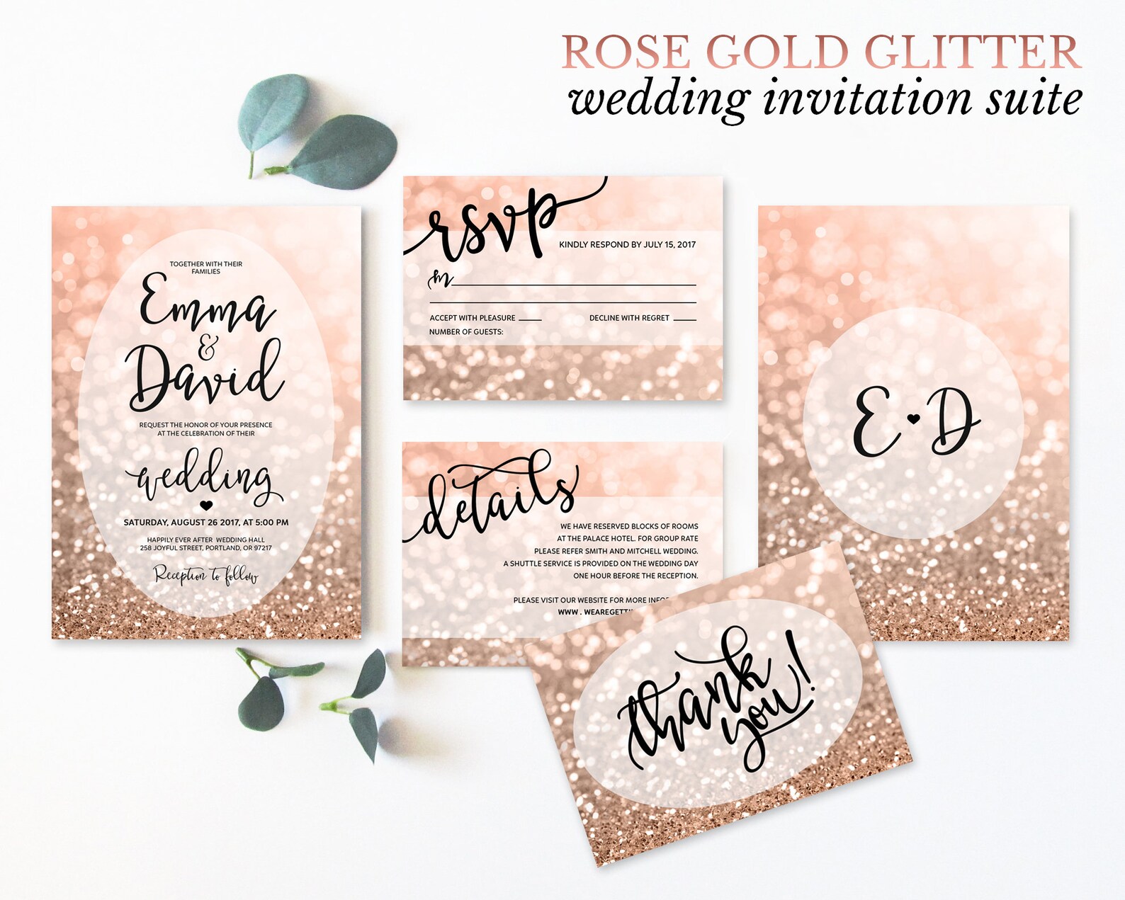 Rose Gold Wedding Invitation Set Printable Wedding Invitation | Etsy