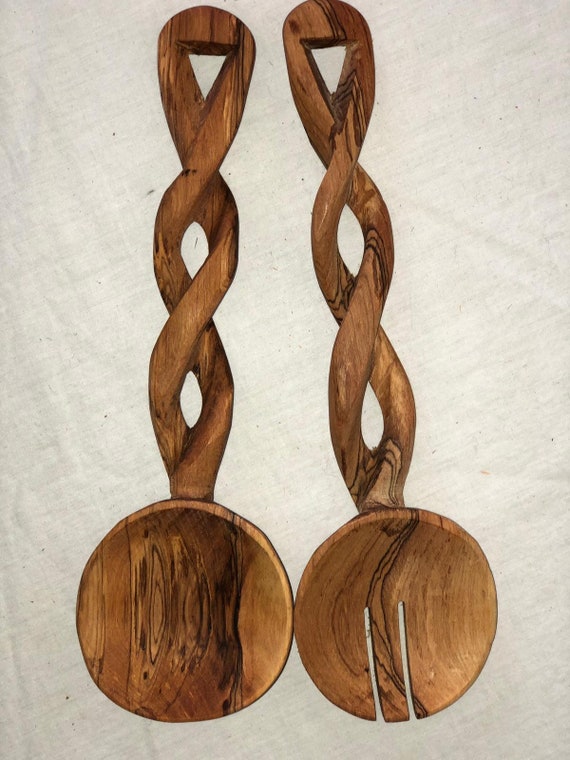 Twisted salad spoons hand carved in Kenya | Etsy
