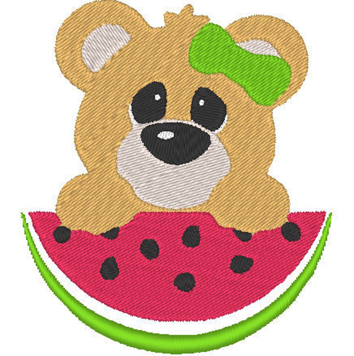 Cute Teddy Bear and Watermelon Embroidery Design File Instant Download ...