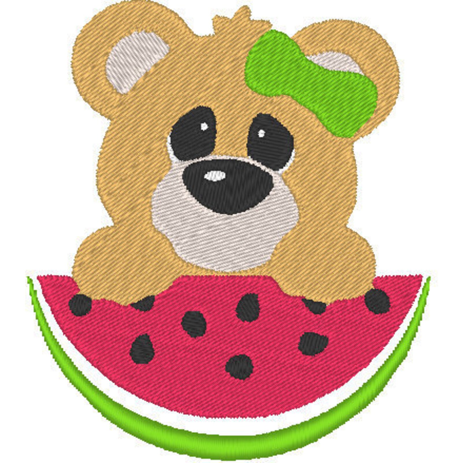 Cute Teddy Bear and Watermelon Embroidery Design File Instant Download ...