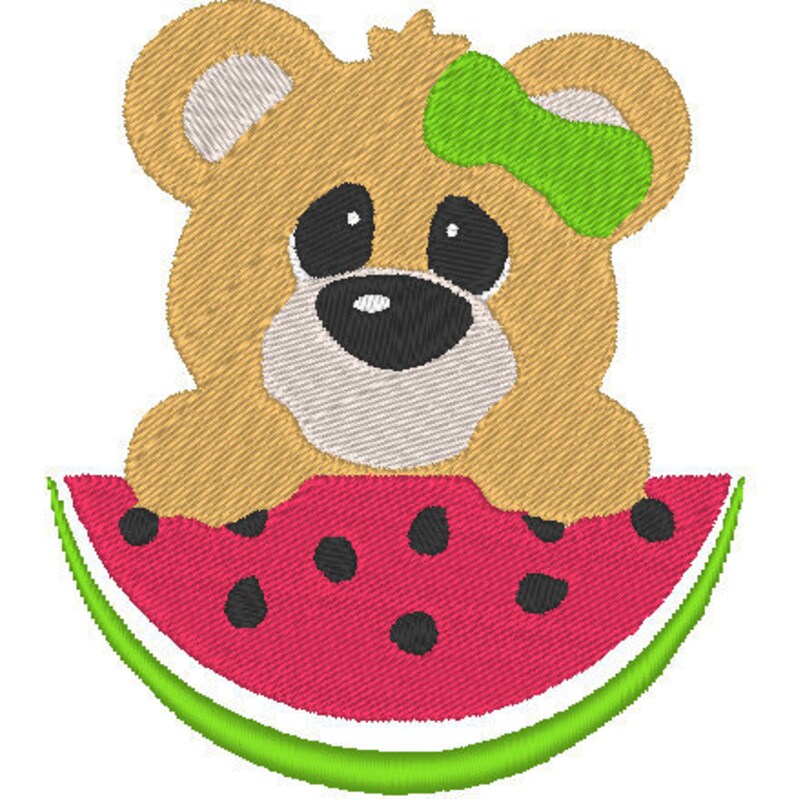 Cute Teddy Bear and Watermelon Embroidery Design File Instant Download ...