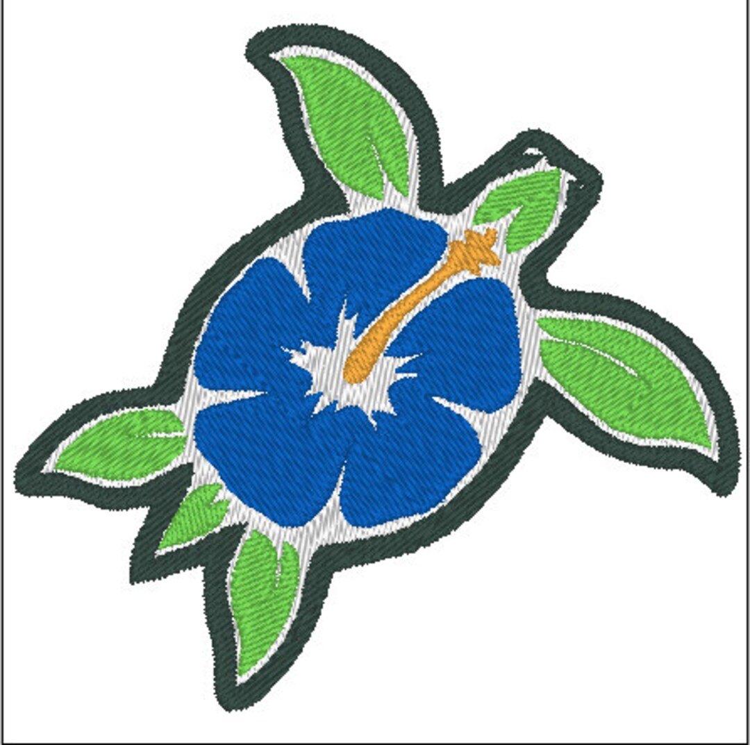 Sea Turtle Hibiscus Hawaiian Flower Embroidery Design File Instant ...