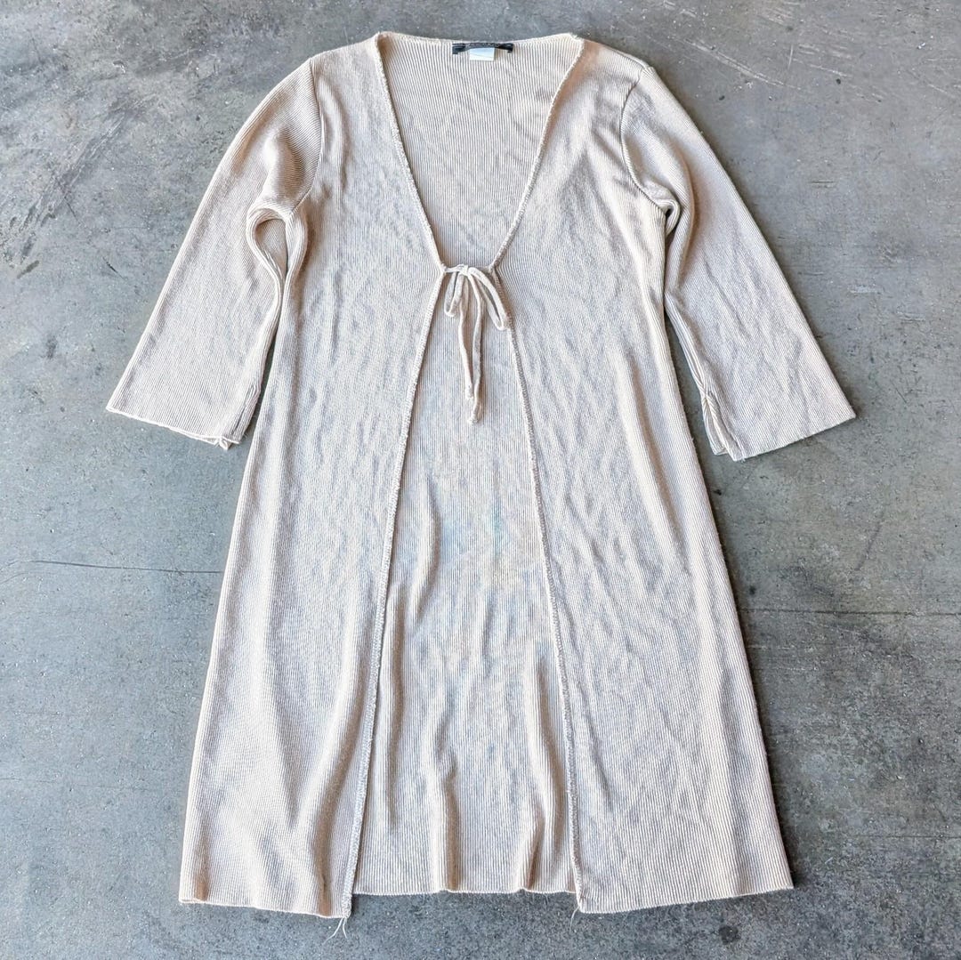 Vintage Rampage Ivory Knit Tie Front Long Duster Cardigan Medium - Etsy