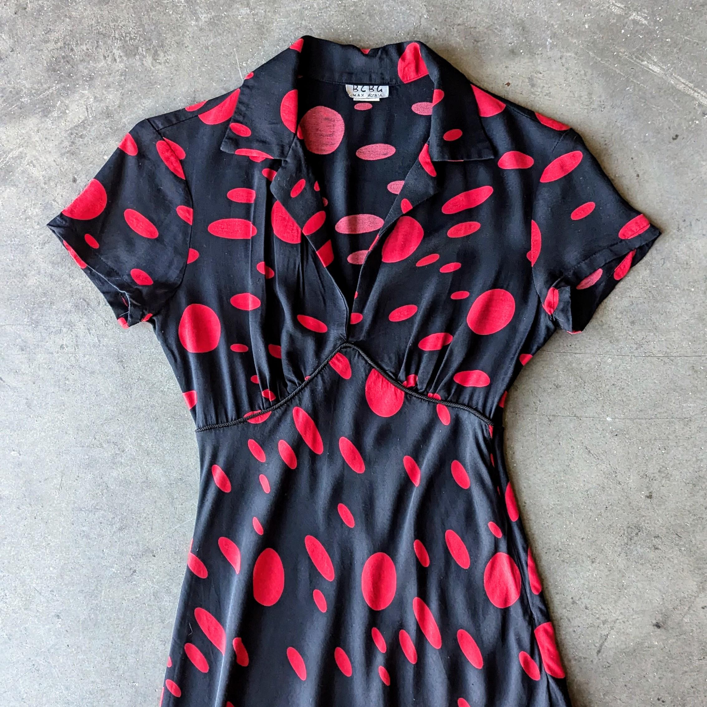 Vintage BCBG Max Azria Black Red Dot Short Sleeve Empire Waist Maxi ...