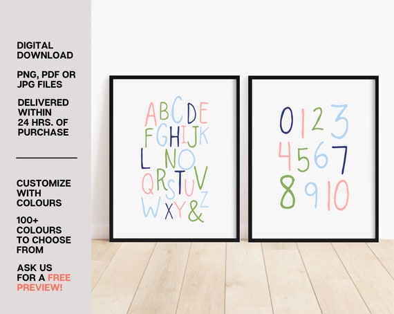 Alphabet and Numbers Poster Set of 2 ABC Wall Art Kids - Etsy Canada