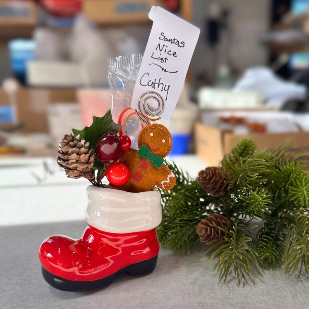 Hand Poured Glazed Retro Santa Boot Ceramic 2" Tall Placeholder Small ...
