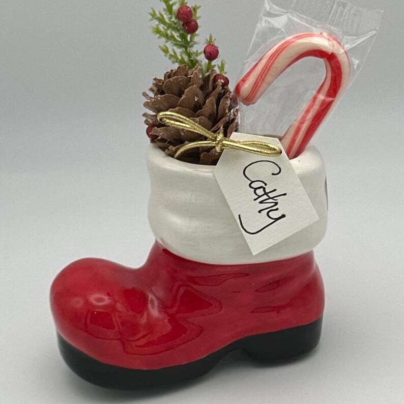 Hand Poured Glazed Retro Santa Boot Ceramic 2" Tall Placeholder Small ...