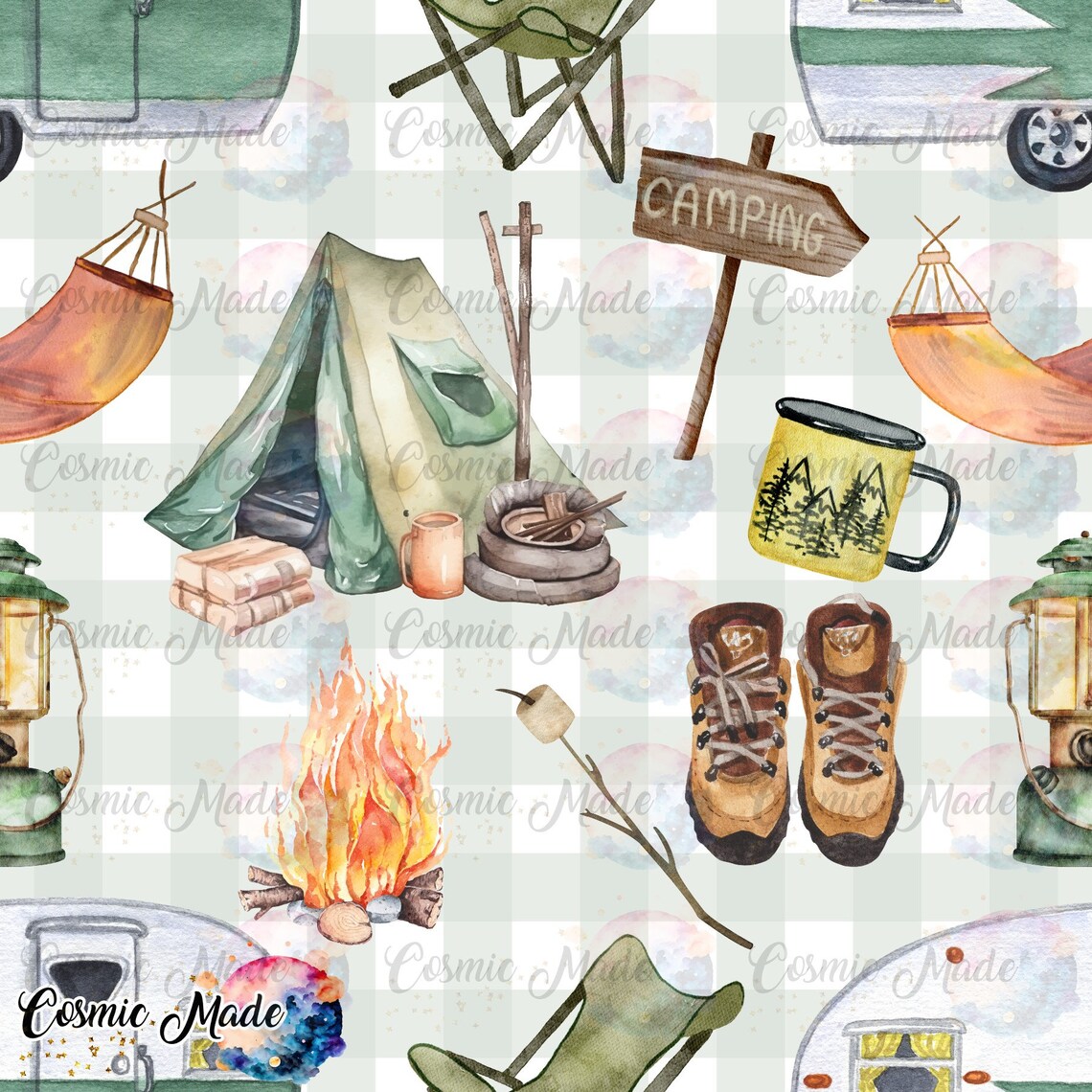 Watercolor Camping SEAMLESS Digital Download - Etsy