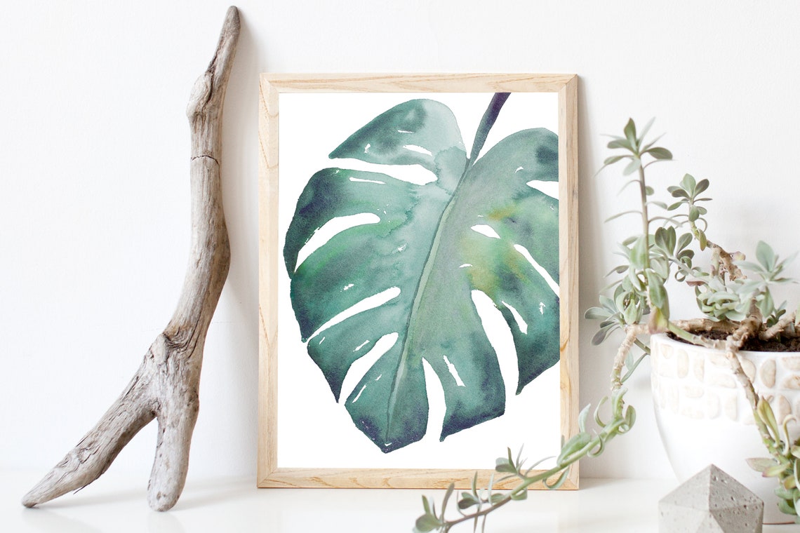 Monstera Leaf Watercolor Painting Tropical Wall Art | Etsy