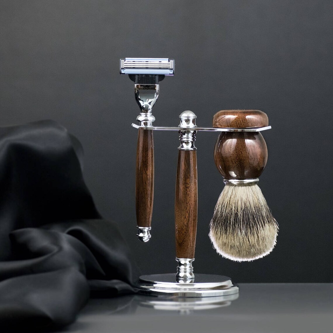 Men's Shaving Set - Wood and Chrome Stand - Handmade - Etsy