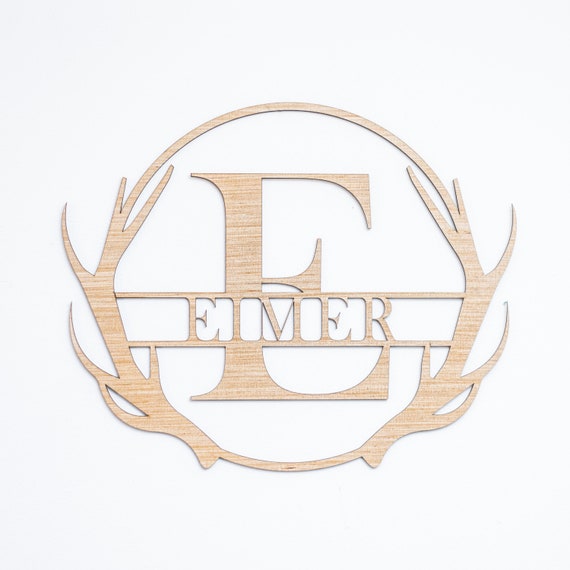 Split Monogram Wall or Door Sign Antler Personalized | Etsy