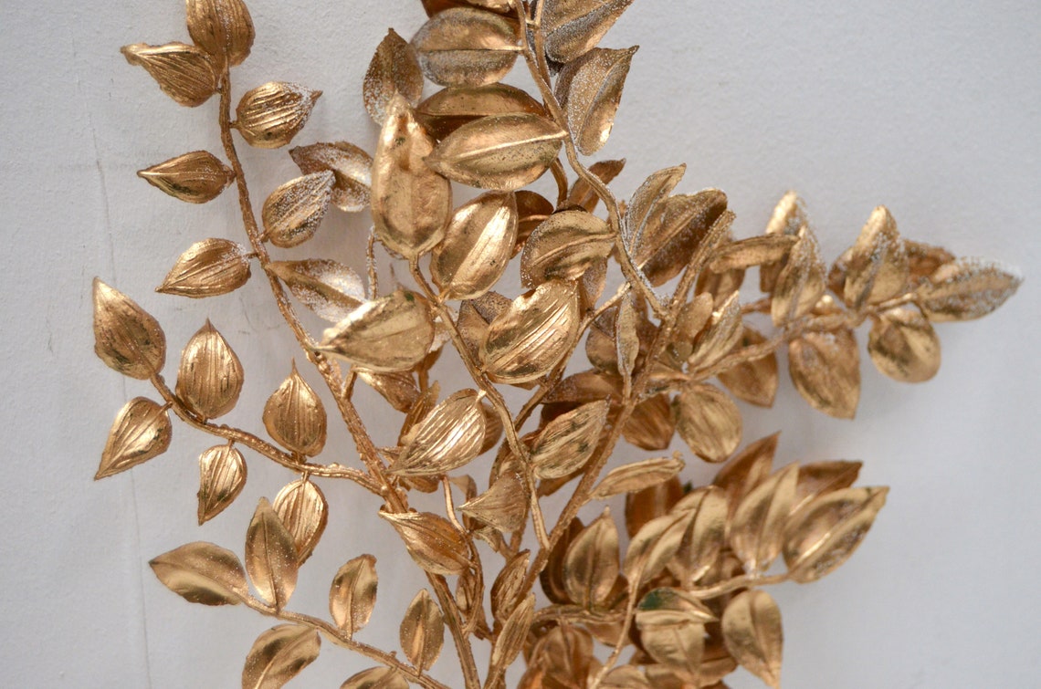 Metallic Gold Leaf Spray Ferris Heart Sloane Faux Leaves 35cm - Etsy