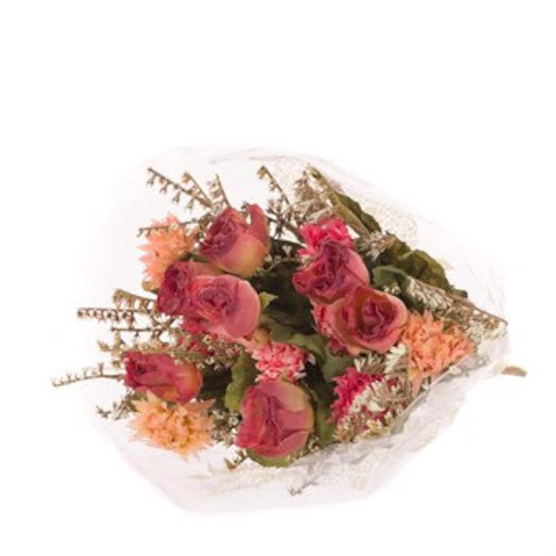 Vintage Red Rose & Strawflower Bouquet, Artificial Bouquet, Artificial ...