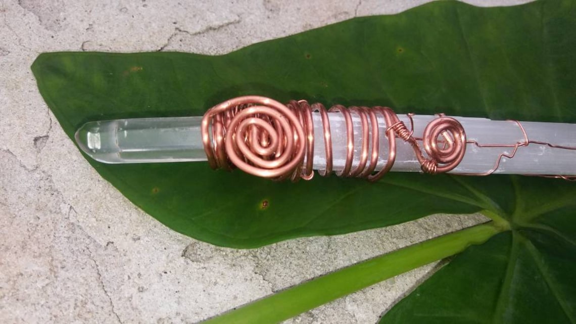 Selenite and Quartz Wand, Wrapped Selenite Wand, Selenite Magic Wand ...