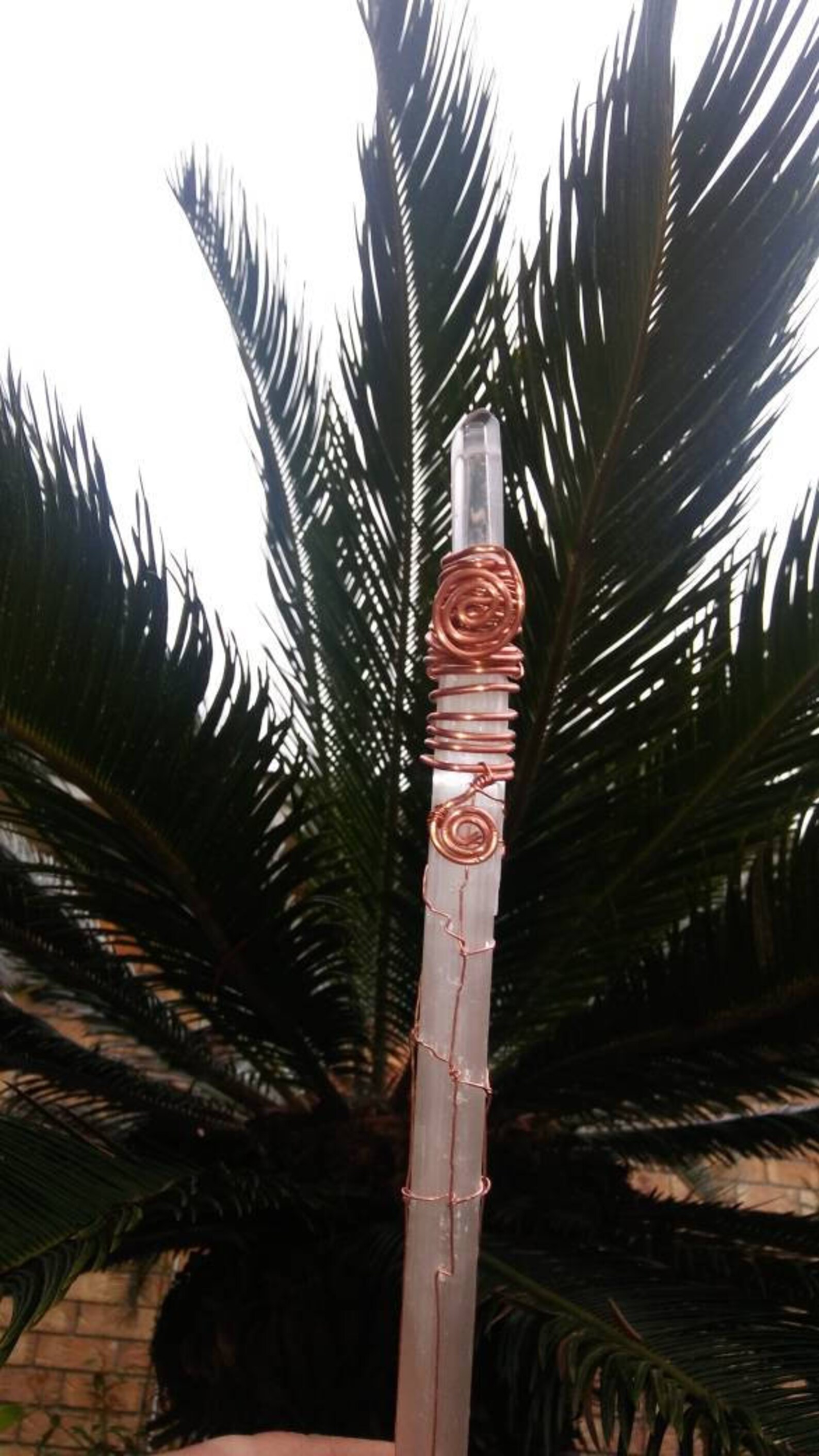 Selenite and Quartz Wand, Wrapped Selenite Wand, Selenite Magic Wand ...