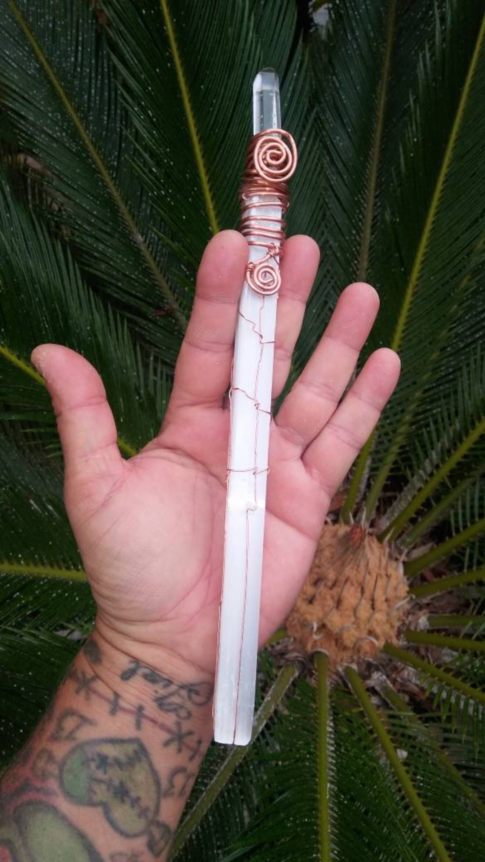 Selenite and Quartz Wand, Wrapped Selenite Wand, Selenite Magic Wand ...