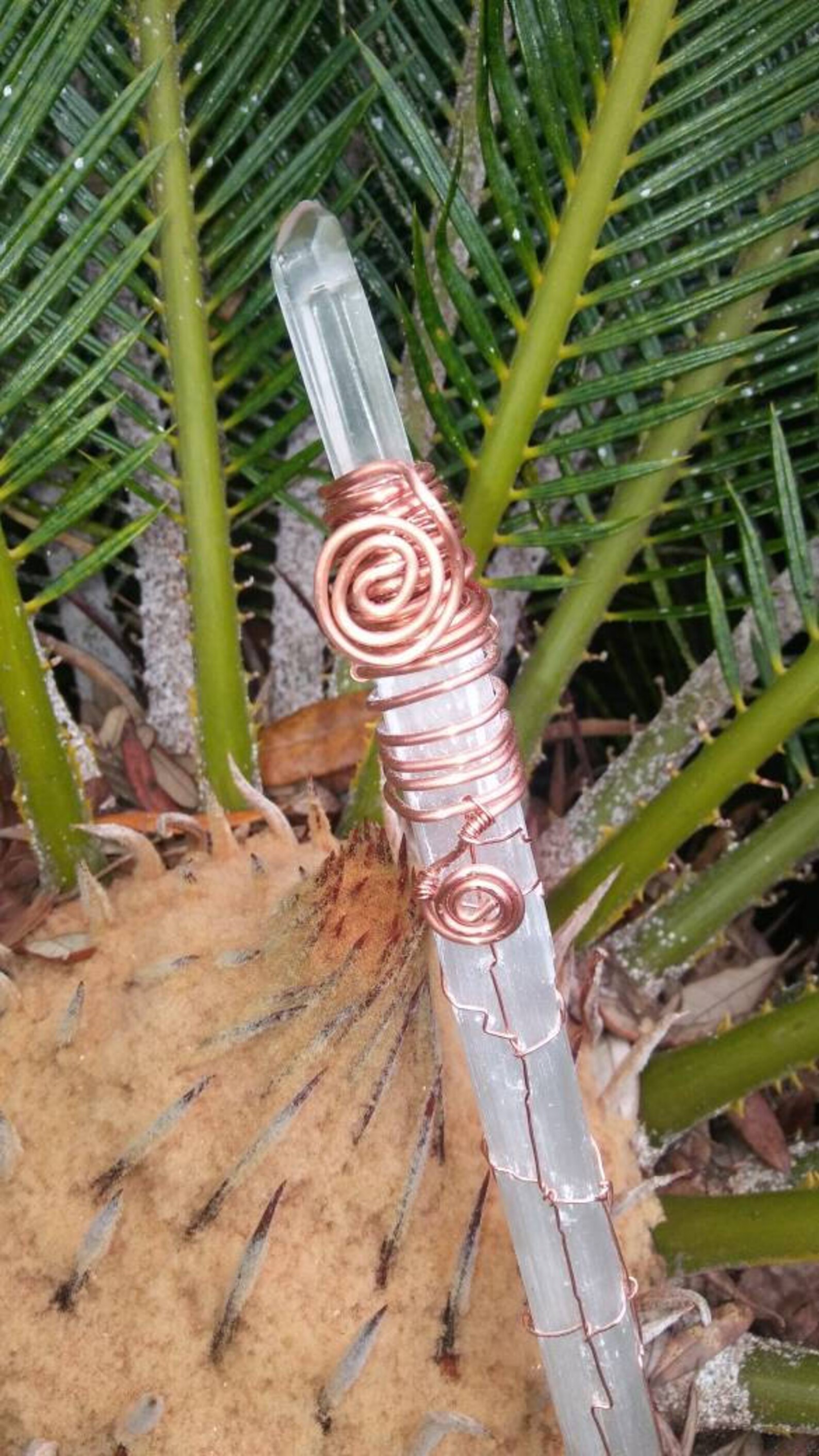 Selenite and Quartz Wand, Wrapped Selenite Wand, Selenite Magic Wand ...
