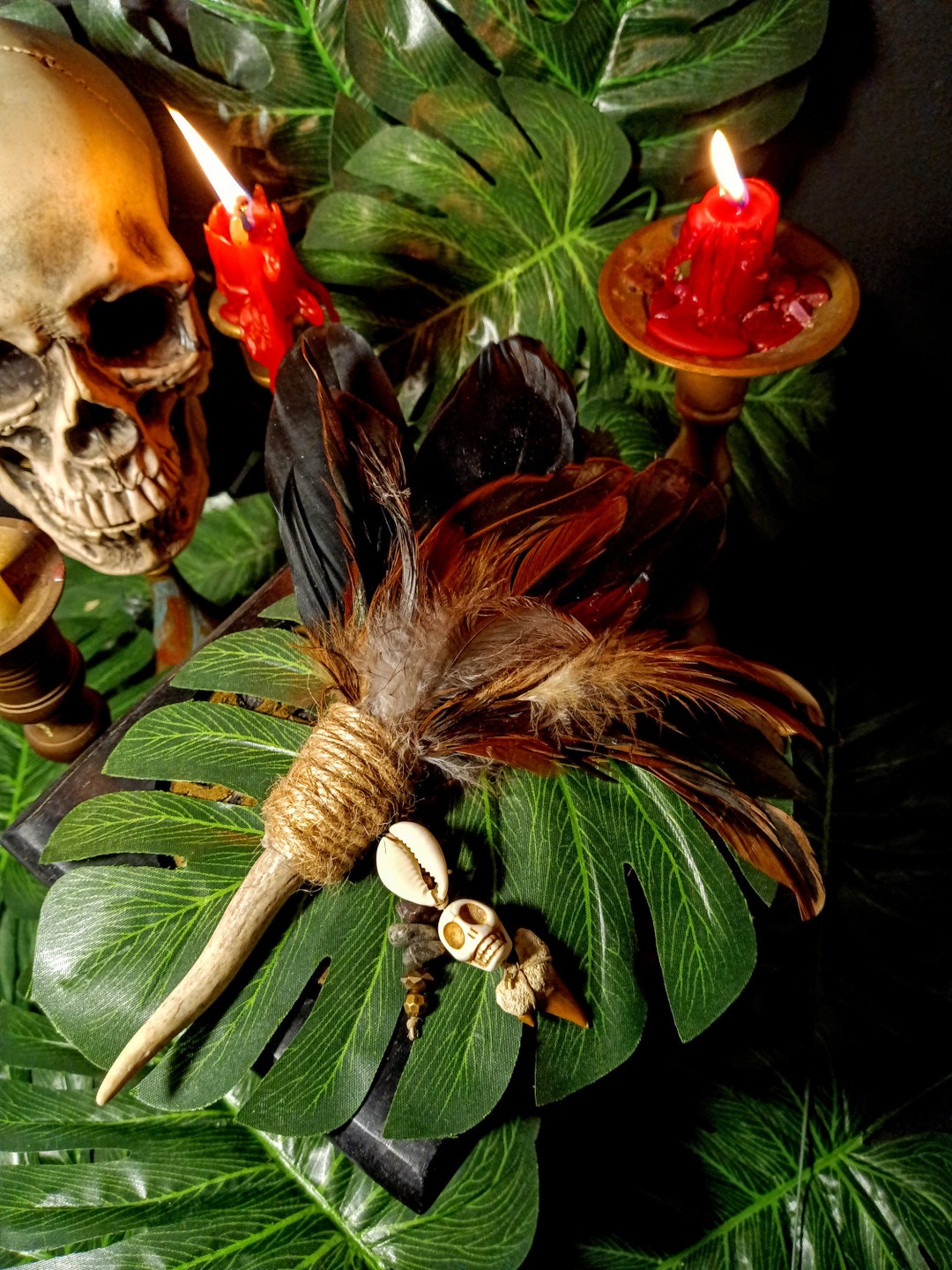 Smudge Wand, Hoodoo Wand, Voodoo Wand, Feather Smudge Wand, Altar Wand ...