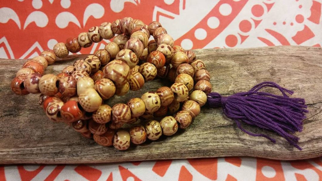 108 Bead Buddhist Mala, 108 Mala, Wooden Bead Mala, Hand Carved Prayer ...