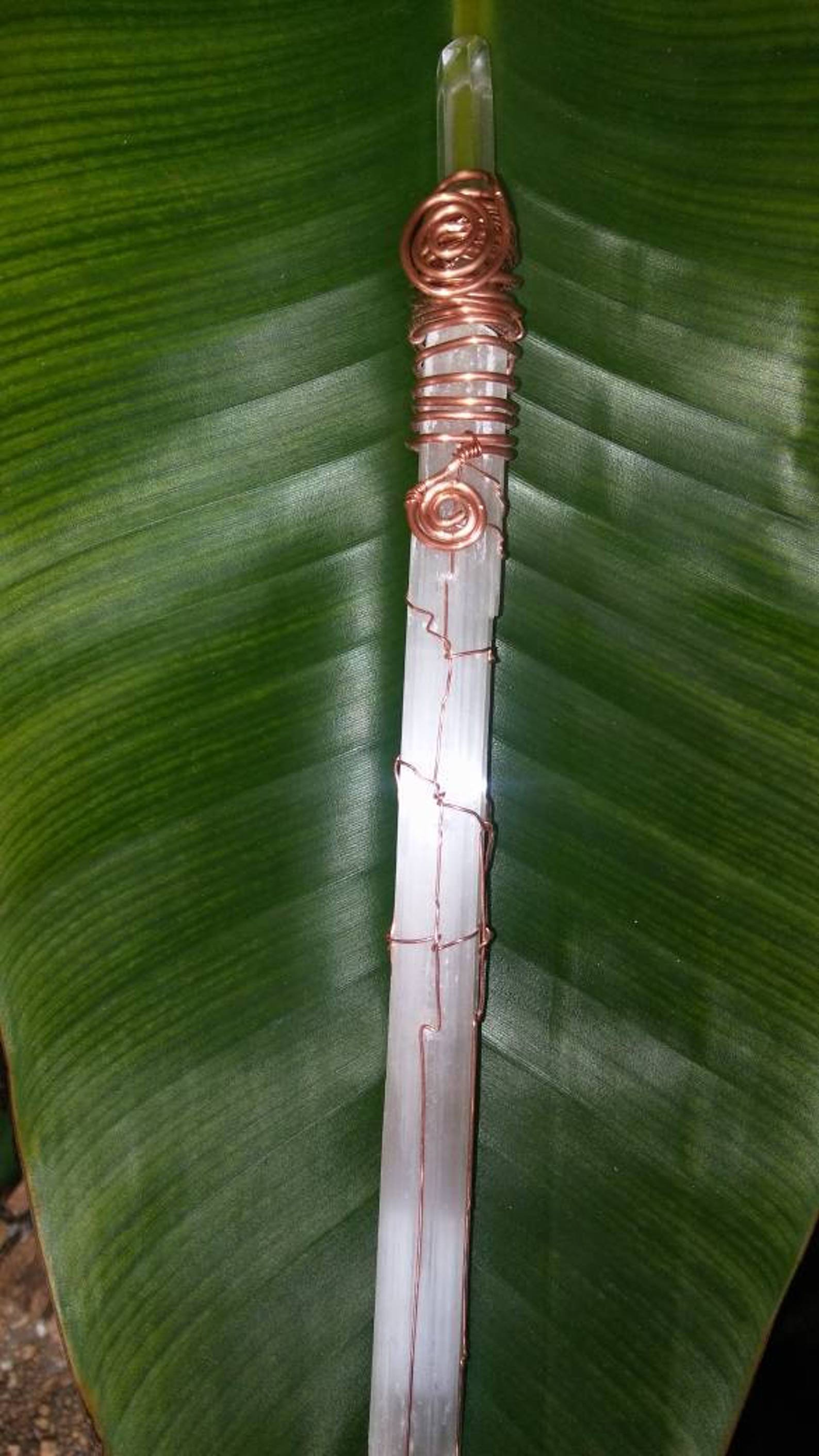 Selenite and Quartz Wand, Wrapped Selenite Wand, Selenite Magic Wand ...