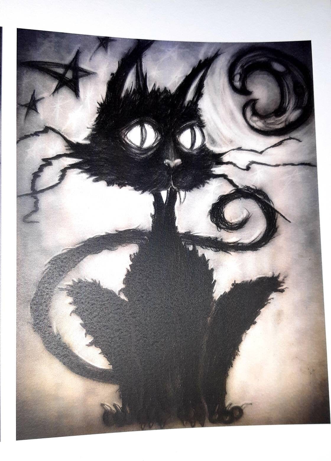 Black Cat Art Black Cat Sketch Halloween Cat Halloween Art - Etsy