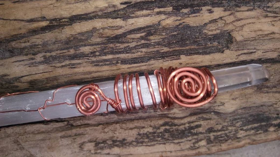 Selenite and Quartz Wand, Wrapped Selenite Wand, Selenite Magic Wand ...
