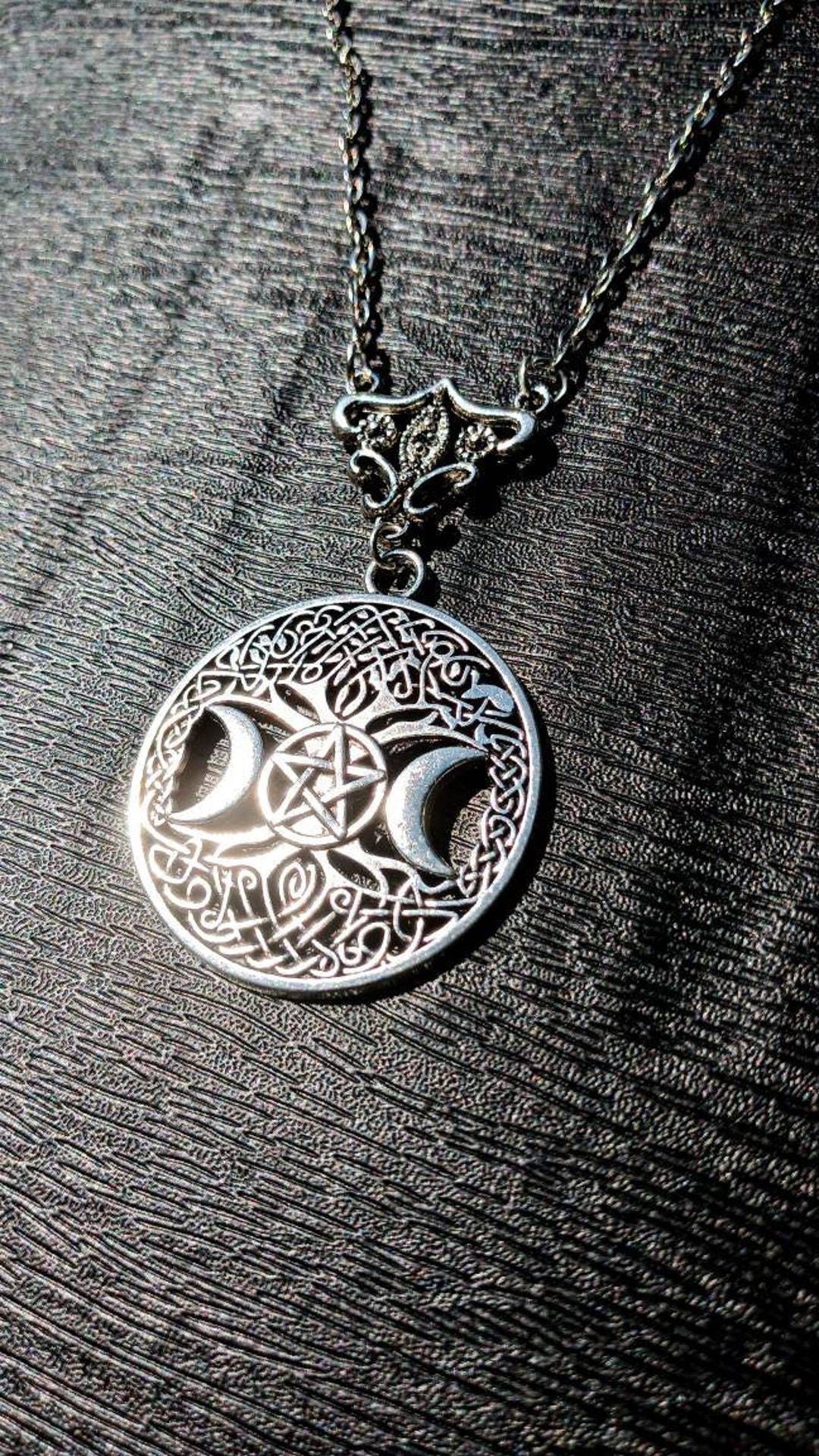 Triple Moon Amulet, Goddess Pendant, Triple Moon Protection, Pentacle ...