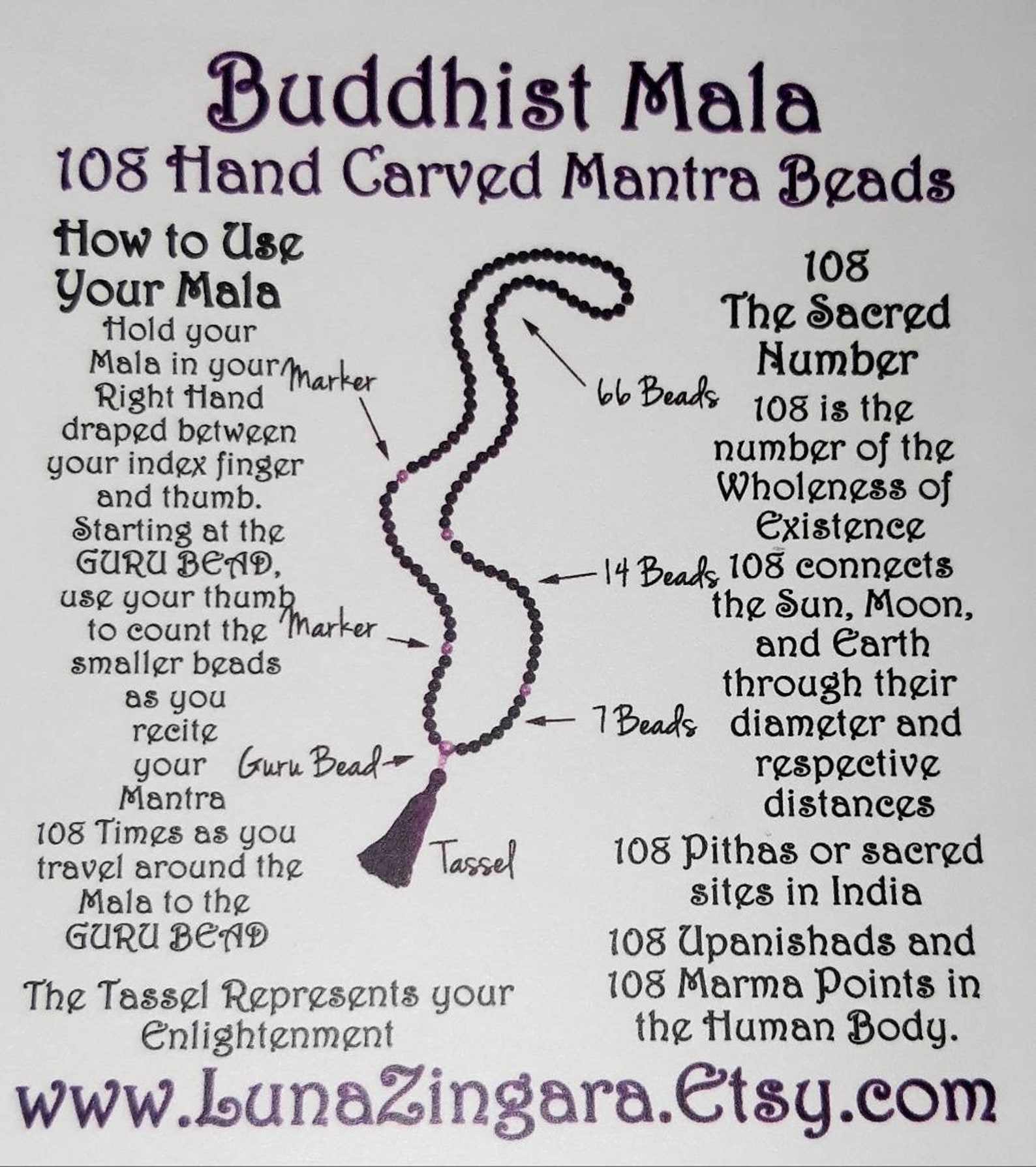 108 Bead Buddhist Mala, 108 Mala, Wooden Bead Mala, Hand Carved Prayer ...