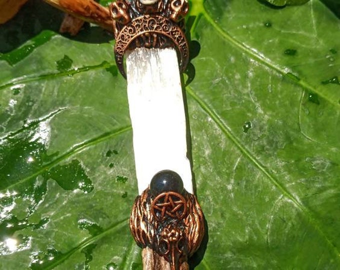 Ceremonial Wand, Selenite Wand, Crystal Wand, Deer Antler Athame, Skull ...