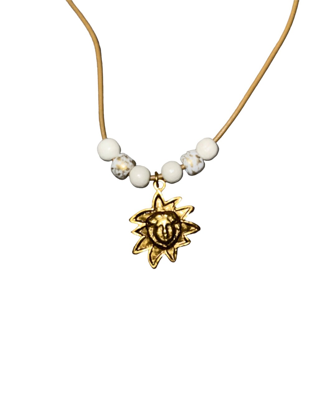 Pewter Gold Plated Sun, Bead Necklace. - Etsy