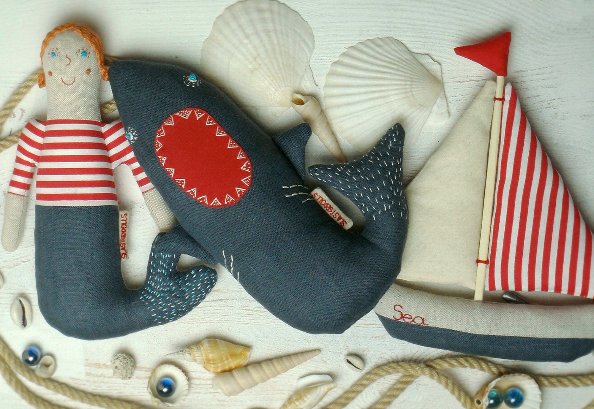 Shark, Shark Toys, Hand-embroidered Doll, Dolls, Cloth Doll, Natural ...