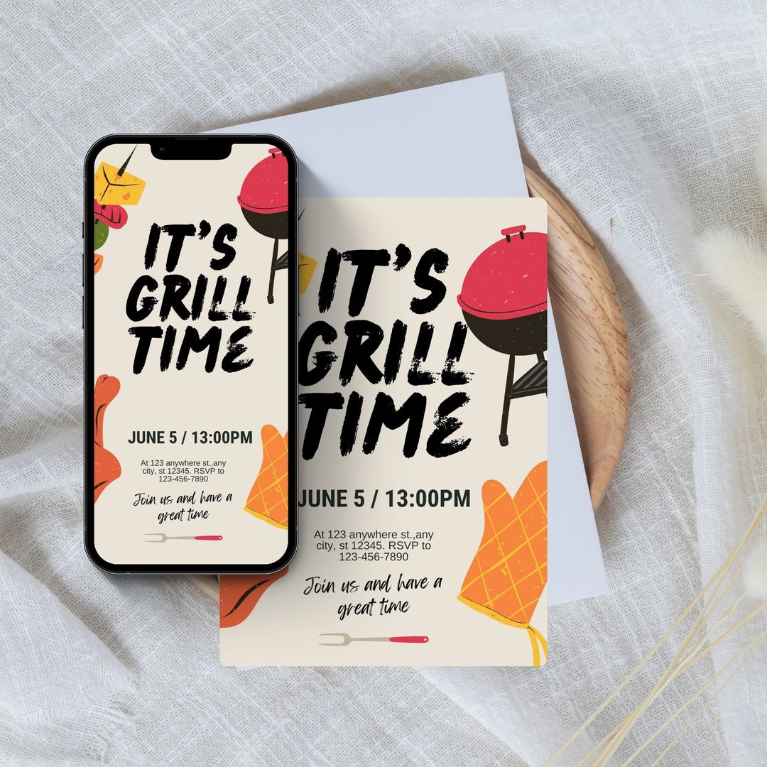 Editable Grill Party Invitation | BBQ Digital Party Invite | Gray ...