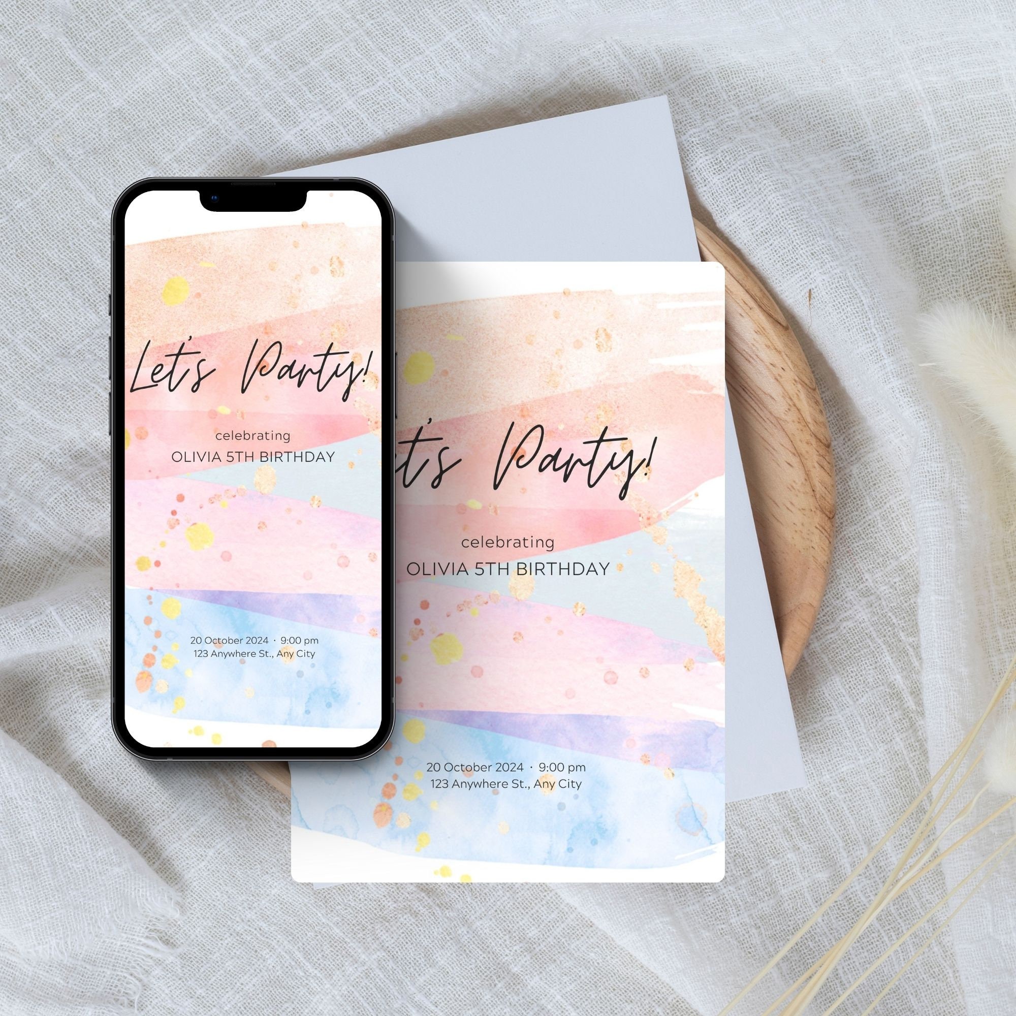 Editable Pastel Birthday Invitation Girl Pastel Color Invite 1st ...