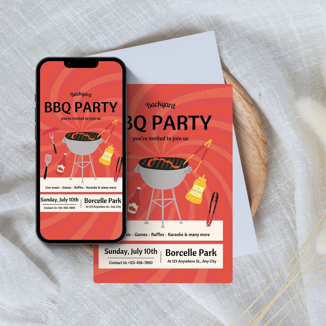 Editable BBQ Party Invitation | Grill Digital Party Invite | Gray ...