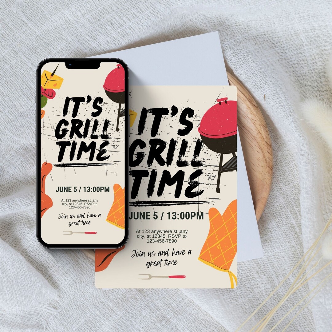 Editable Grill Party Invitation BBQ Digital Party Invite Gray ...