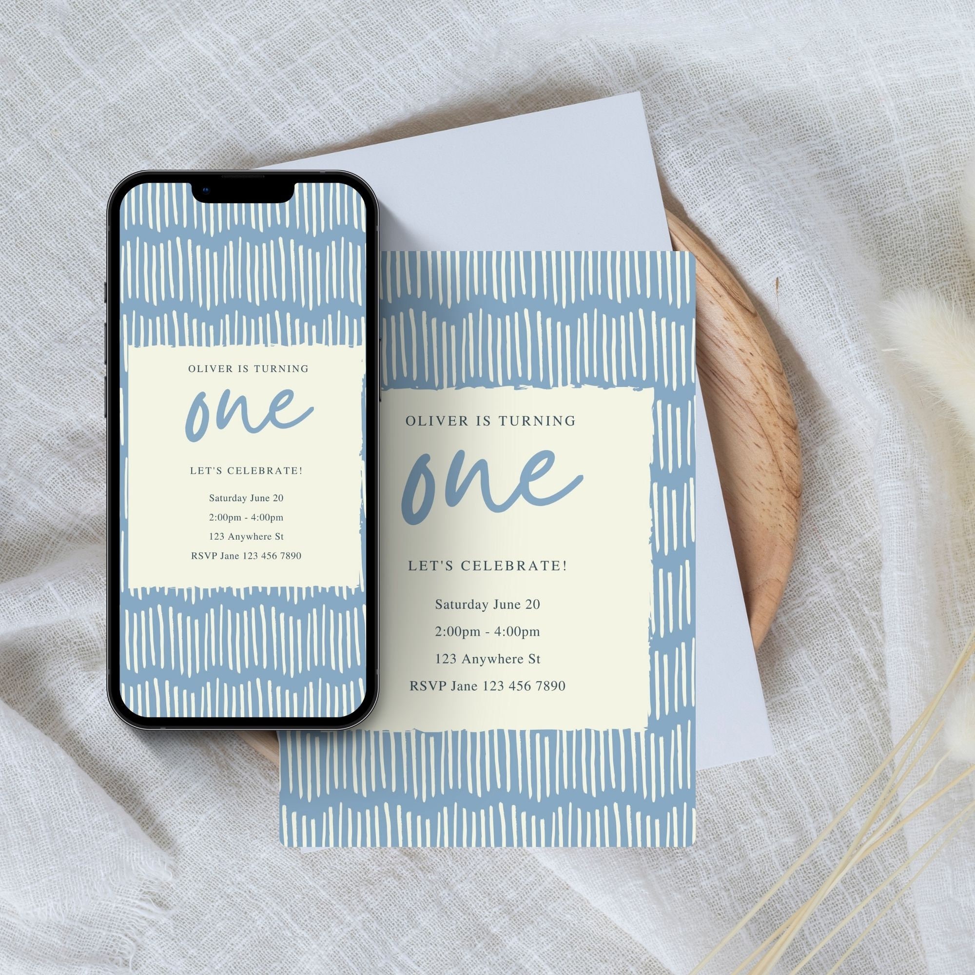 Editable Blue Birthday Invitation | Blue Simple 1st Birthday Party ...