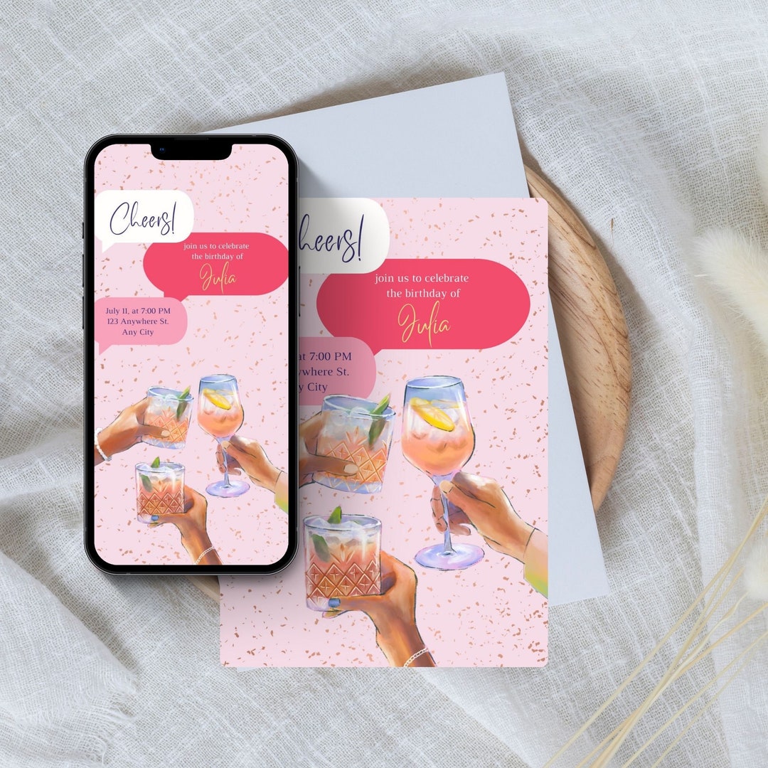 Editable Cocktail Party Invitation | Birthday Digital Party Invite ...
