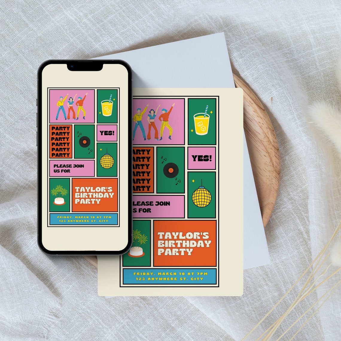 Editable Retro Birthday Invitation | Retro Party | Invite Birthday ...