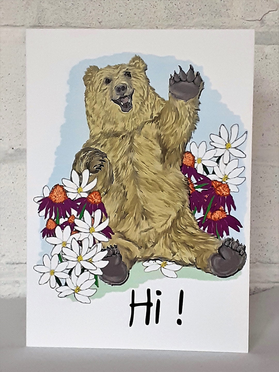 Hello Card- Message Card- Cute Bear Saying 'hi!' Good as a Keeping in ...
